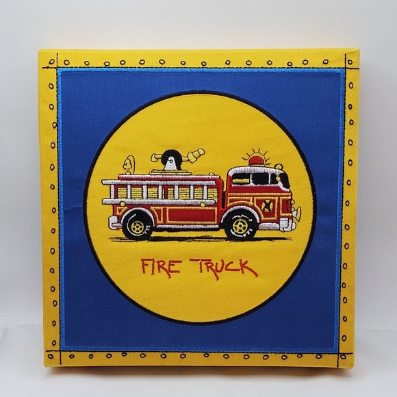 khols | Other | Vintage Fabric Embroidery Fire Truck Boys Room Bright ...